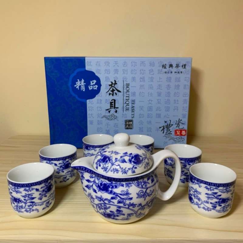 Promo Chinese Tea Set Teapot Cup Teko cangkir Bunga Biru Keramik Diskon ...