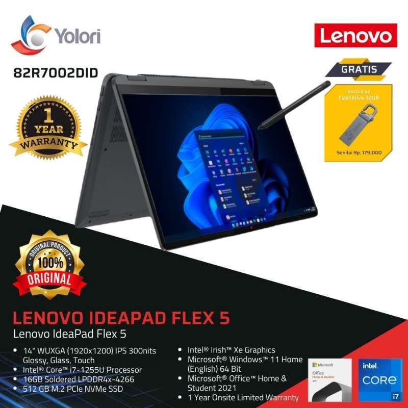 Jual Lenovo IdeaPad Flex 5 14IAU7 [i7-1255U, 16GB, 512GB, Intel Iris Xe ...