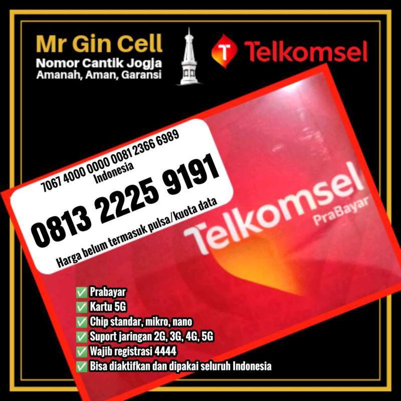 Jual Kartu perdana nomor cantik telkomsel simpati 4G 5G rapi tripel GIGI 2225 9191 di Seller ...