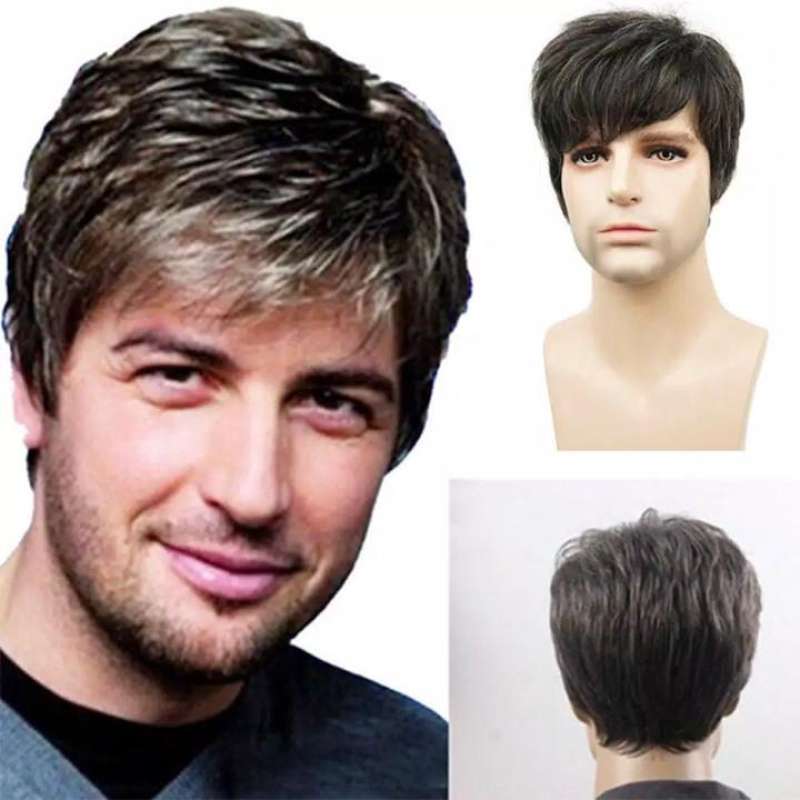 Jual Wig/Rambut Palsu Pria Model Pendek Lurus Natural Warna Hitam di ...