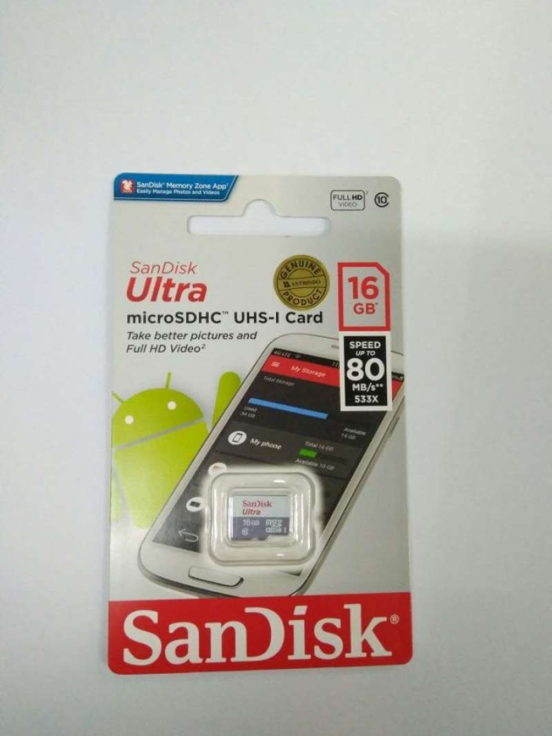 Promo Sandisk Ultra Micro Sd Card 16Gb 80Mbps Class 10 - Garansi Resmi Diskon 12% di Seller ...