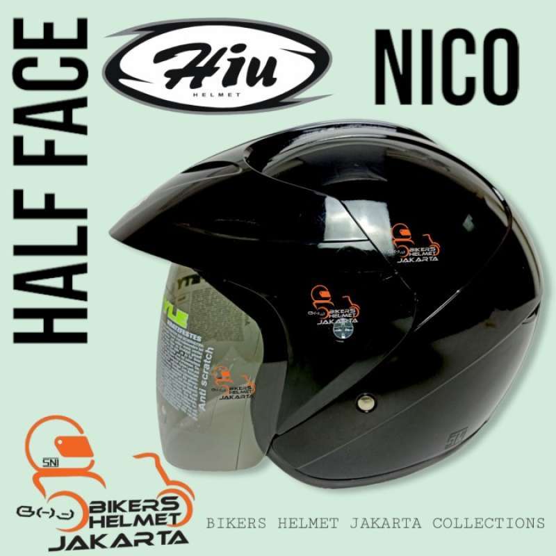 Jual HIU HELM NICO SOLID BLACK HALF FACE di Seller Pusat Helm Original ...