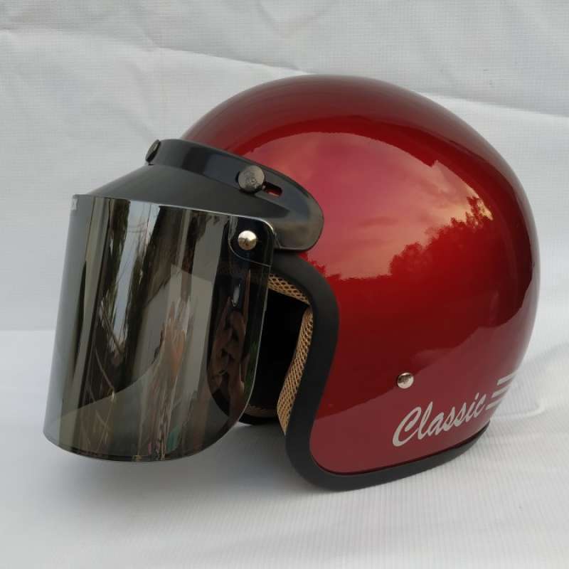 Promo Helm Bogo retro klasik maroon glossy untuk cewek cowok dewasa ...
