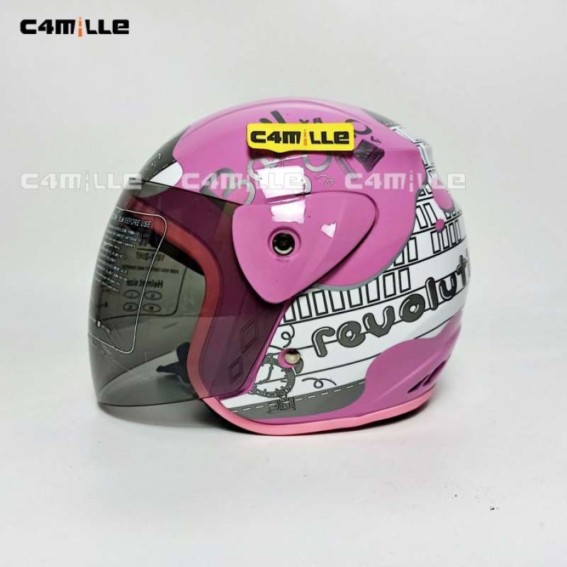 Jual Helm Evolution Note Pink White Gloss Half Face Model Gm Evo Di ...