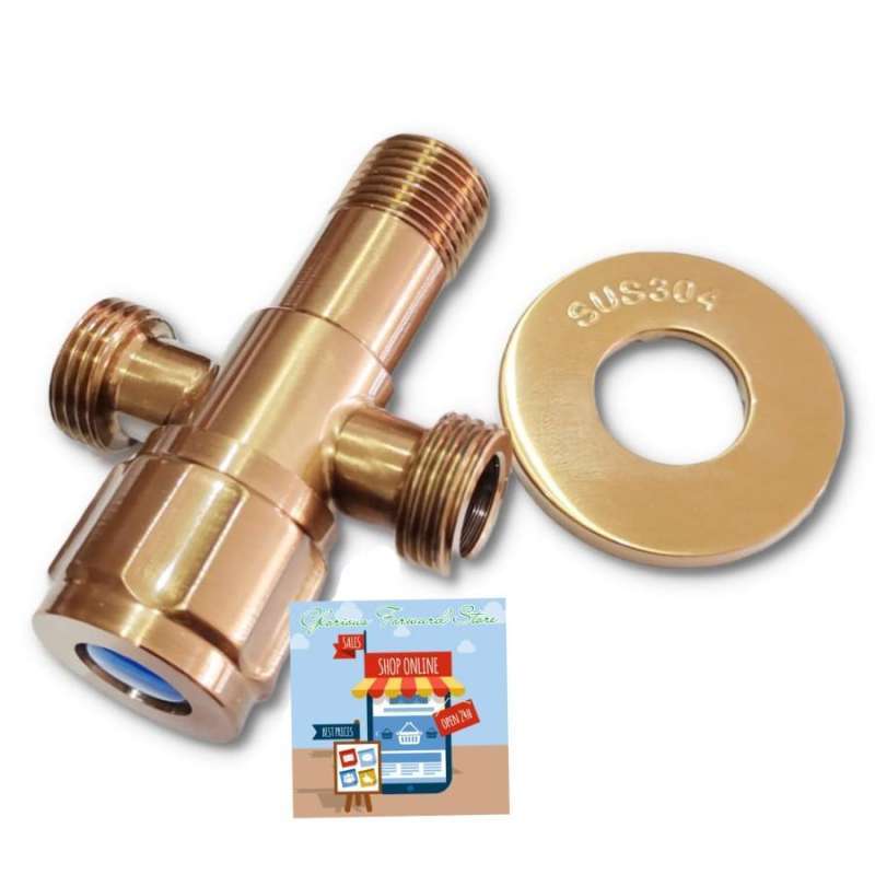 Jual Stop Kran Tee Shower Single Double Gold Stainless Steel Sus 304 ...