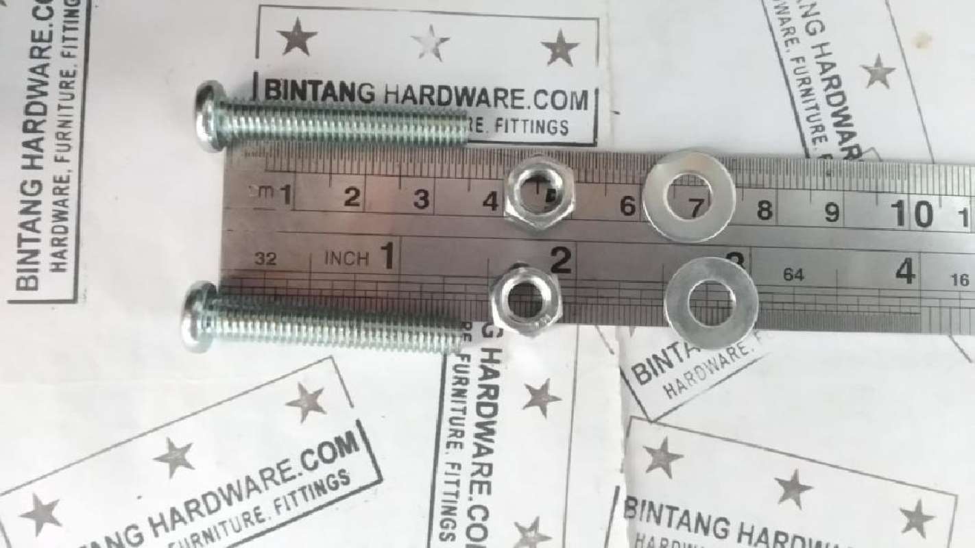 Jual Baut Jp 6x35 Set Mur Putih Ring Plat Baut Kepala Plus Hex Nut ...