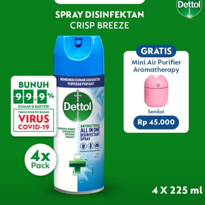 Jual Dettol Disinfektan Spray Crisp Breeze 225ml X4 Free Mini Air ...