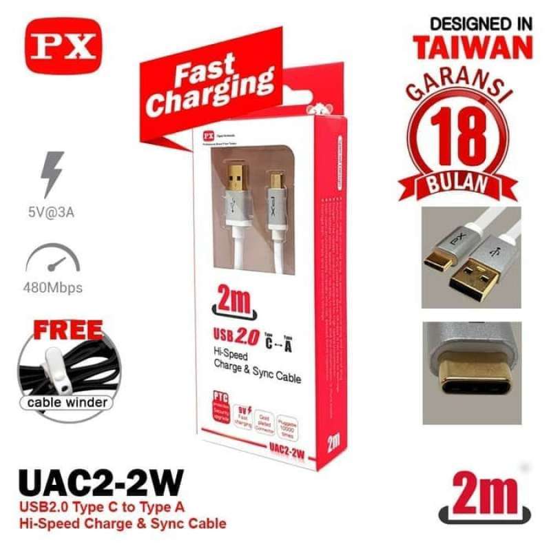 Jual Fast Charging Type A-C 3A USB dan Charger 2Meter PX UAC2-2B/W di Seller Kasamso Elite ...