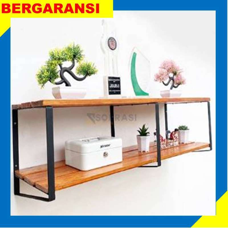 Jual Rak Dinding Buku Helm Retro Besi Kayu Siku Guninco Minimalis ...