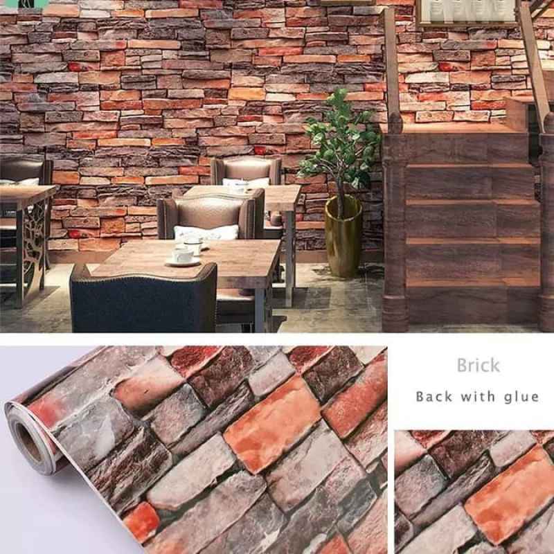 Jual Wallpaper Sticker Dinding Batu Bata Merah Coklat Putih 10m X 45cm