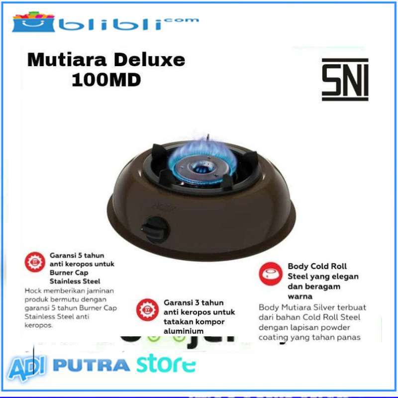 Jual Kompor Gas 1 Tungku Hock Mutiara Deluxe 100md Burner Cap Stainless - Cokelat Dan Hijau Di ...