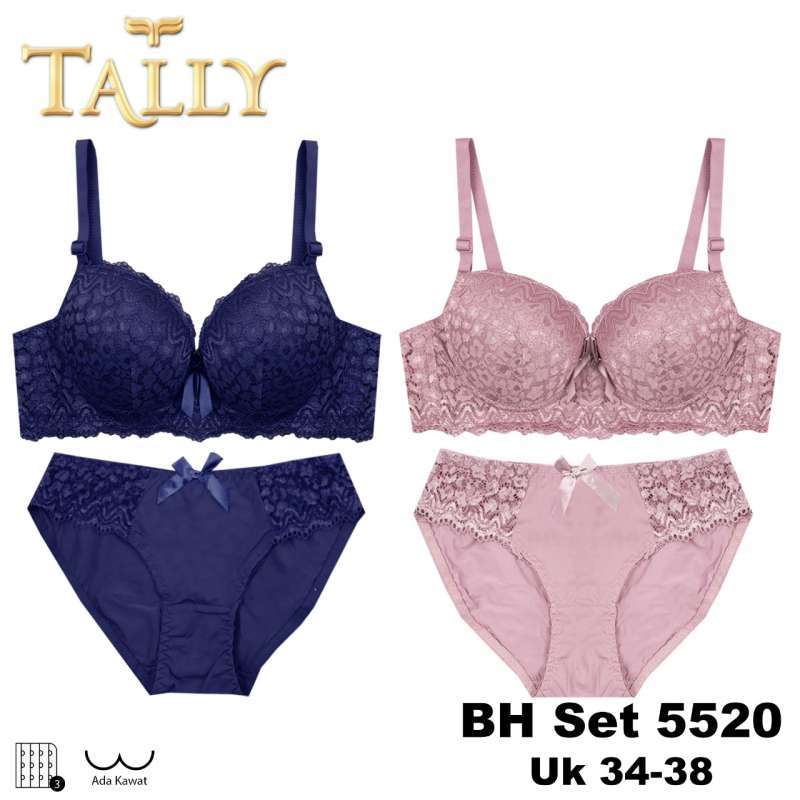 Jual TALLY Bra Set Ada Kawat Busa Tipis Bahan Brokat Cup B Kait 3 Bh ...