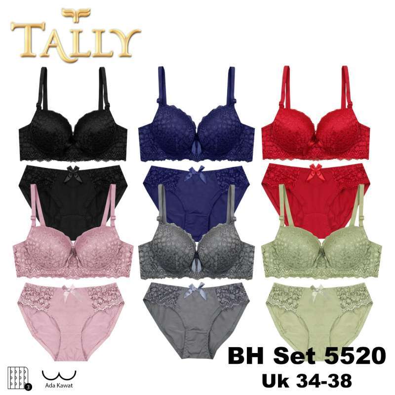 Jual TALLY Bra Set Ada Kawat Busa Tipis Bahan Brokat Cup B Kait 3 Bh ...