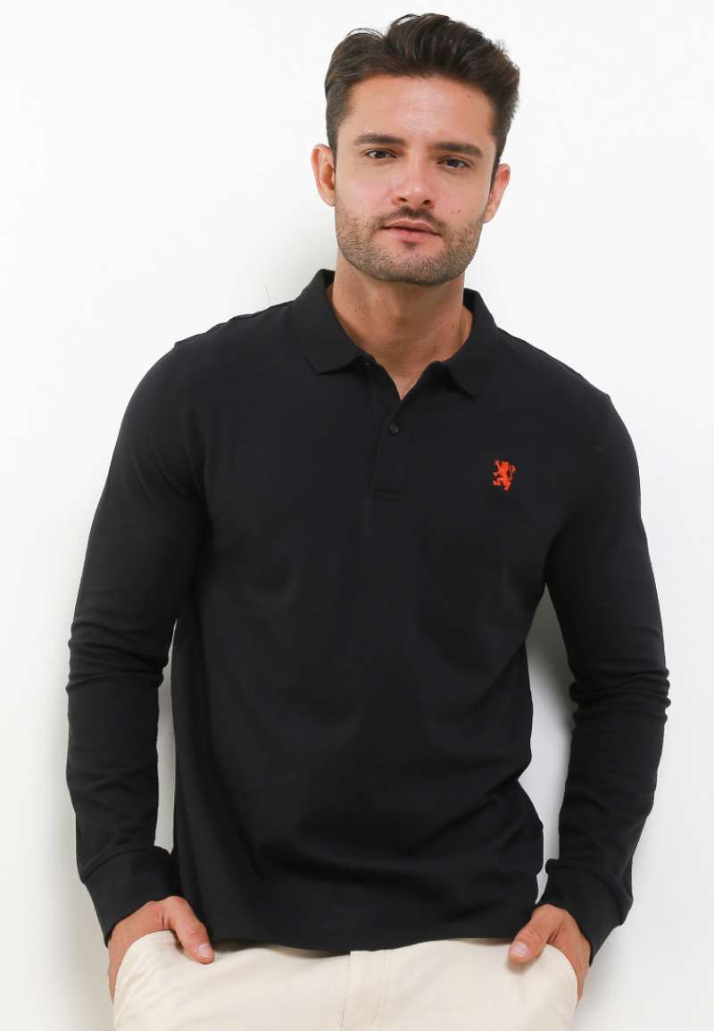 Jual Giordano Men's Small Lion Long Sleeve Polo - Signature Black [0101170111] - XL di Seller ...