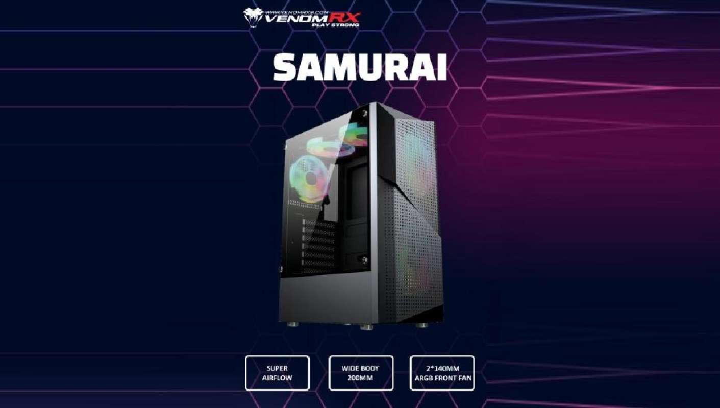Jual VENOM RX SAMURAI TEMPERED GLASS MESH ATX MID TOWER CASE 2x 140mm ...