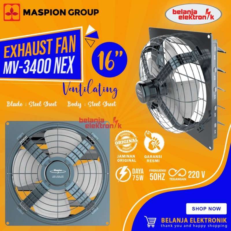 Jual MASPION EXHAUST FAN DINDING HEXOS VENTILATING FAN 16 INCH MV-3400 ...