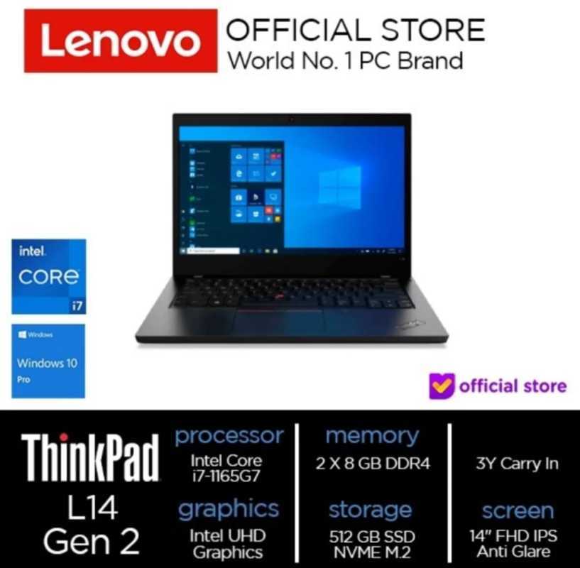 Jual Lenovo ThinkPad L14 G2 PA00 || Core i7-1165G7 16GB 512GB SSD Windows 10 Pro 14 FHD IPS ...