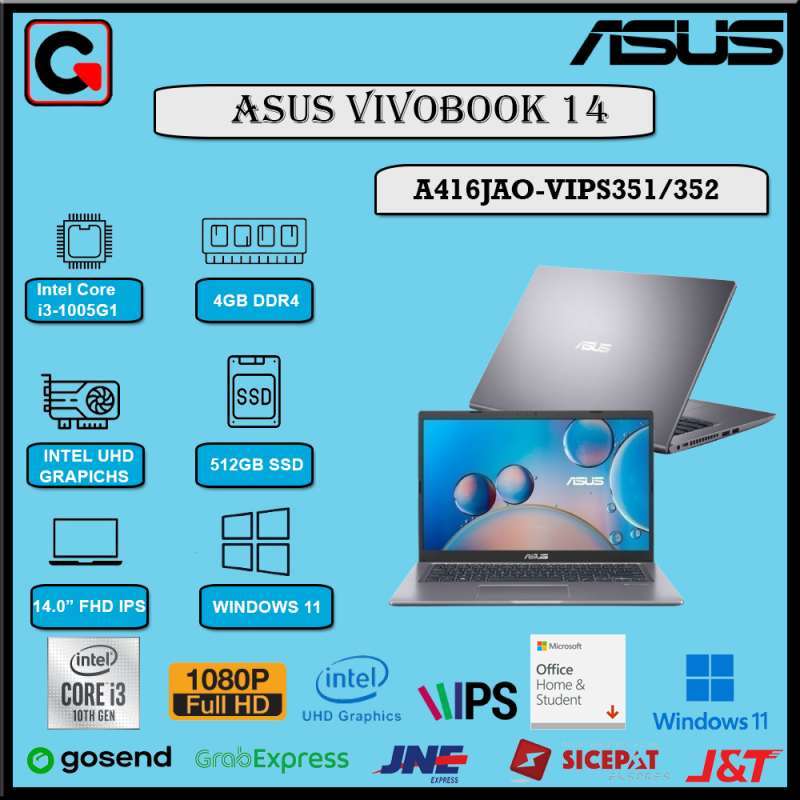 Jual ASUS VIVOBOOK 14 A416JAO-VIPS351 VIPS352 i3 1005G1 4GB 512GB SSD ...