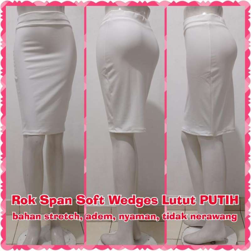 Jual Rok Span Soft Wedges Lutut - PUTIH | Rok Kerja Kantoran Office Rok ...