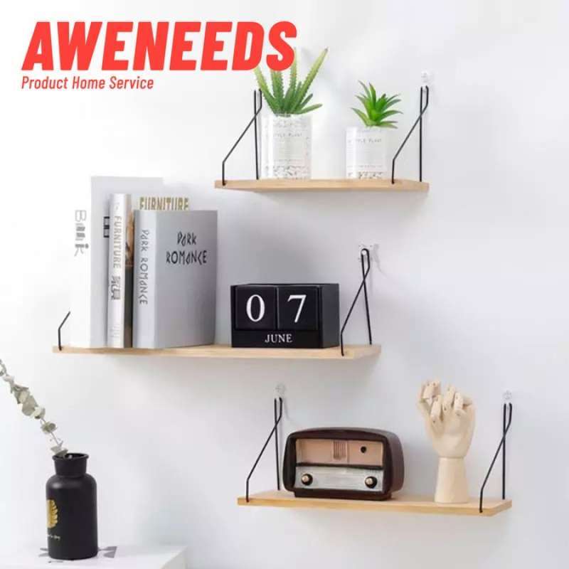 Promo Rak Dinding Tempel Hias Kayu Besi Gantung Storage Wall Decoration ...