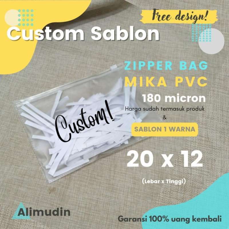Jual Zipper Bag Mika PVC 20 x 12 180 mic Custom Sablon | Ziplock ...