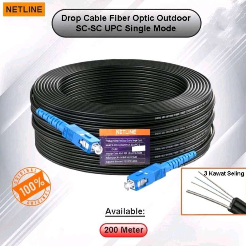 Jual Drop Cable Fiber optic SC Single Mode 200m Outdoor Netline - 200 ...