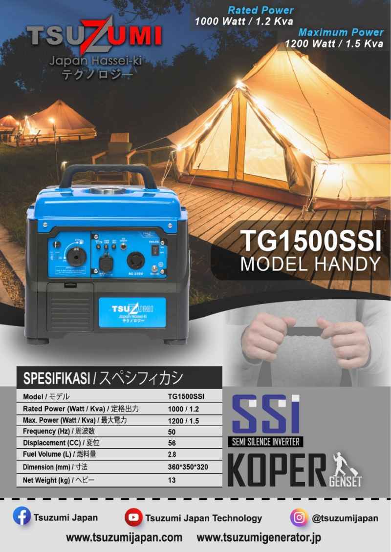 Jual Genset Super Silent Inverter 1000 1200 Watt Tsuzumi Tg1500ssi Di ...