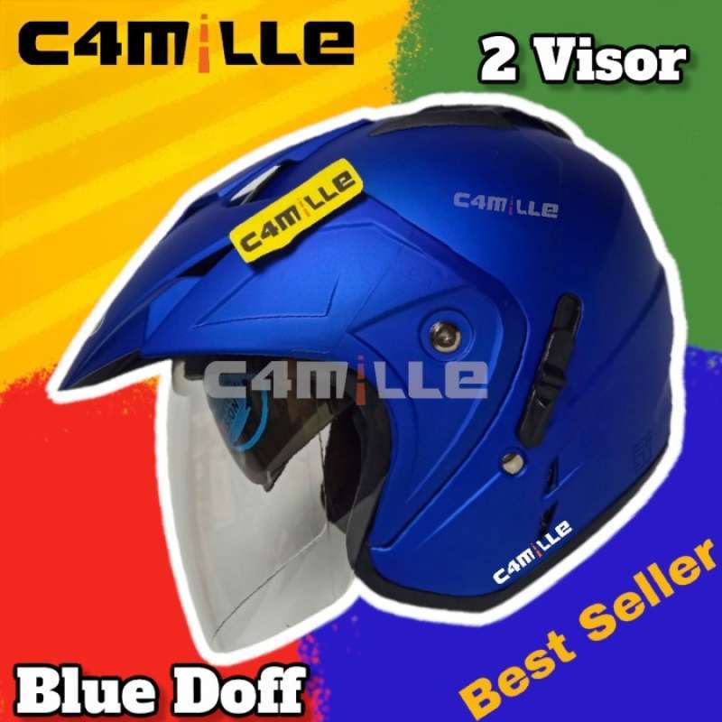 Promo Tahun ini aja kak HELM DUKE SOLID BLUE DOFF DOUBLE VISOR HALF ...