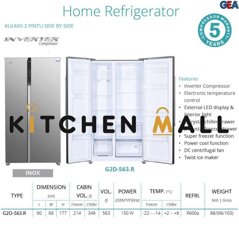Jual GEA G2D-563 INOX G2D-563 G2D563 Kulkas Side By Side - Kulkas pintu ...