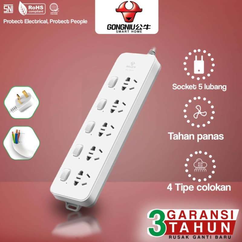 Promo Gongniu Stop Kontak Power Strip Universal 3M 3 Meter 5 Colokan ...
