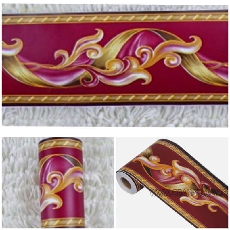 Promo Wallpaper Dinding Wall Border List Sticker Merah Ulir Kuning Gold ...