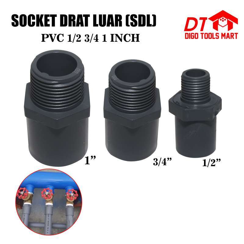 Jual Socket Drat Luar SDL PVC 1/2 inci 3/4 Inci 1 Inci Sambungan Pipa ...