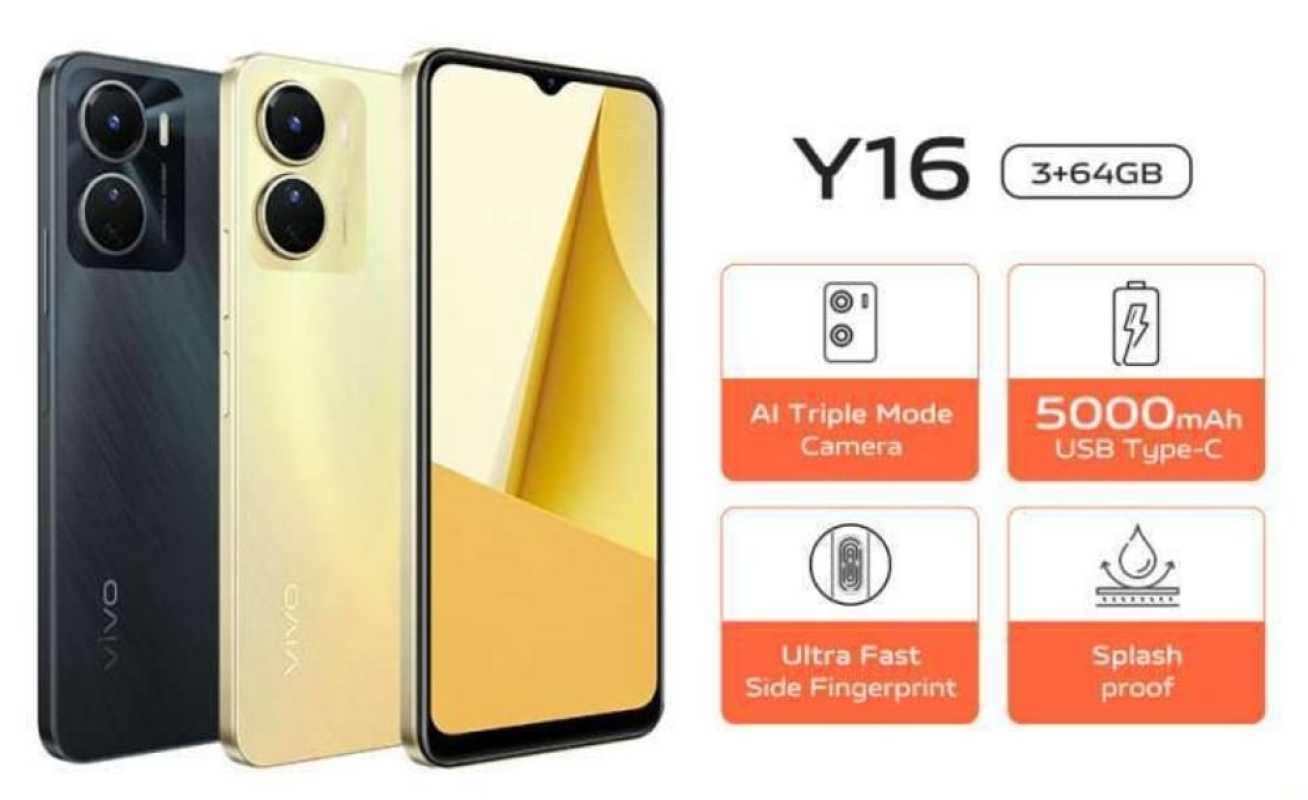 Jual vivo Y16 (3/64) - 5000mAh + USB Type-C, Ultra Fast Side ...