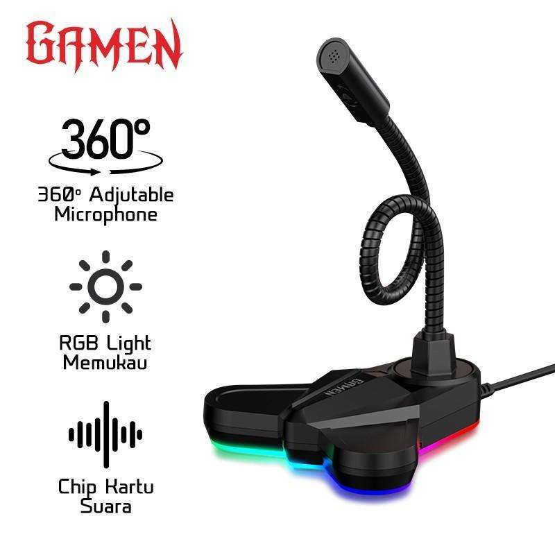 Jual Gamen Gmh200 Gaming Microphone Rgb Lightning Plug& Play Decoding ...