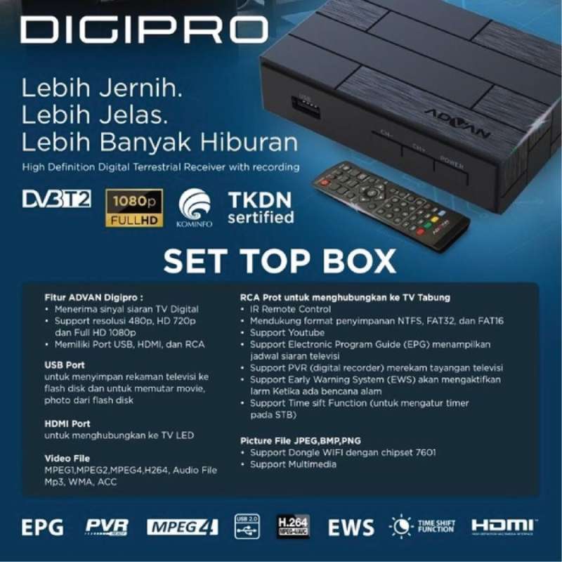Jual Set Top Box Advan Dv3 T2 Digipro Stb Antena Tv Digital Wifi Di ...