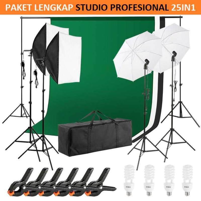Promo PAKET LENGKAP Portrait Foto Studio Day Lighting Kit 3 Backdrop ...