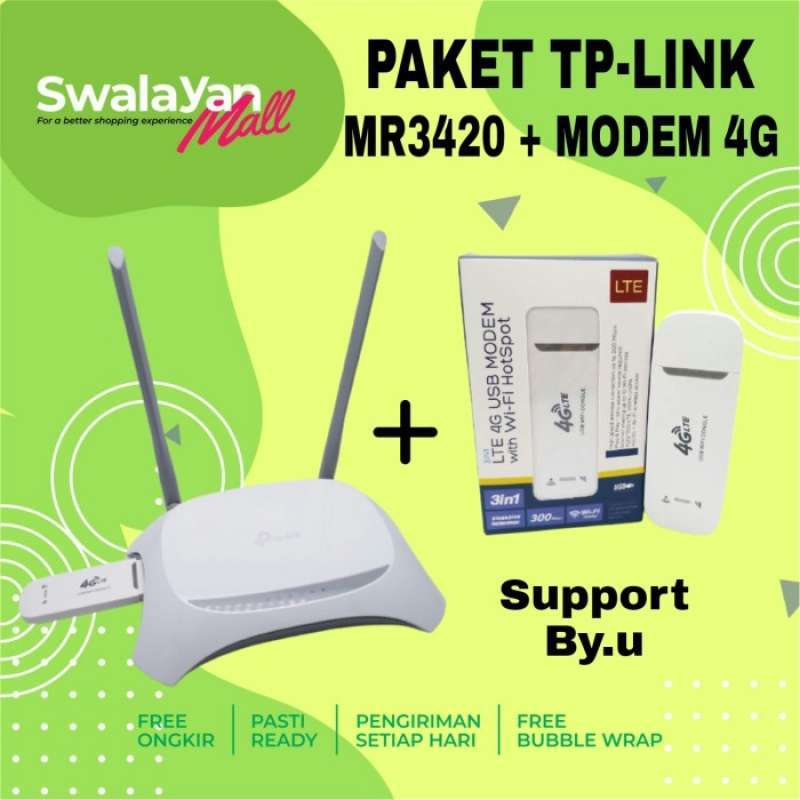 Jual Paket Hotspot TP LINK MR3420 & Modem Wingle 4G LTE USB Modem di Seller NEW VISION - Pondok ...