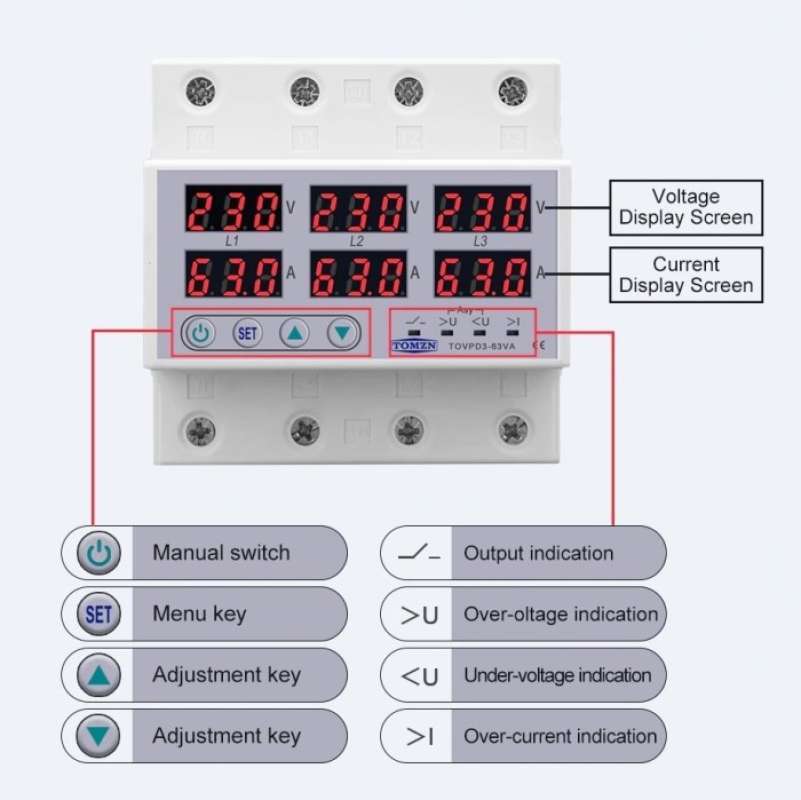 Promo 3-Ph Over Under Unbalance Voltage Over Current Phase Loss Protection Diskon 2% di Seller ...