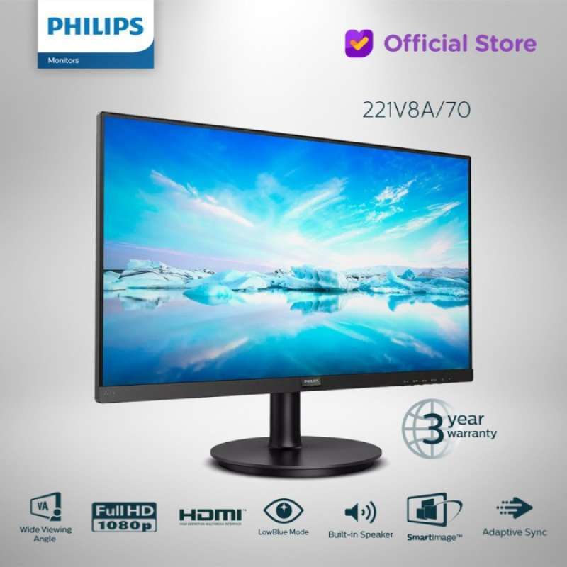 Promo Philips 221V8A 22 1080p VGA HDMI Speaker 75Hz VESA-Monitor LED ...
