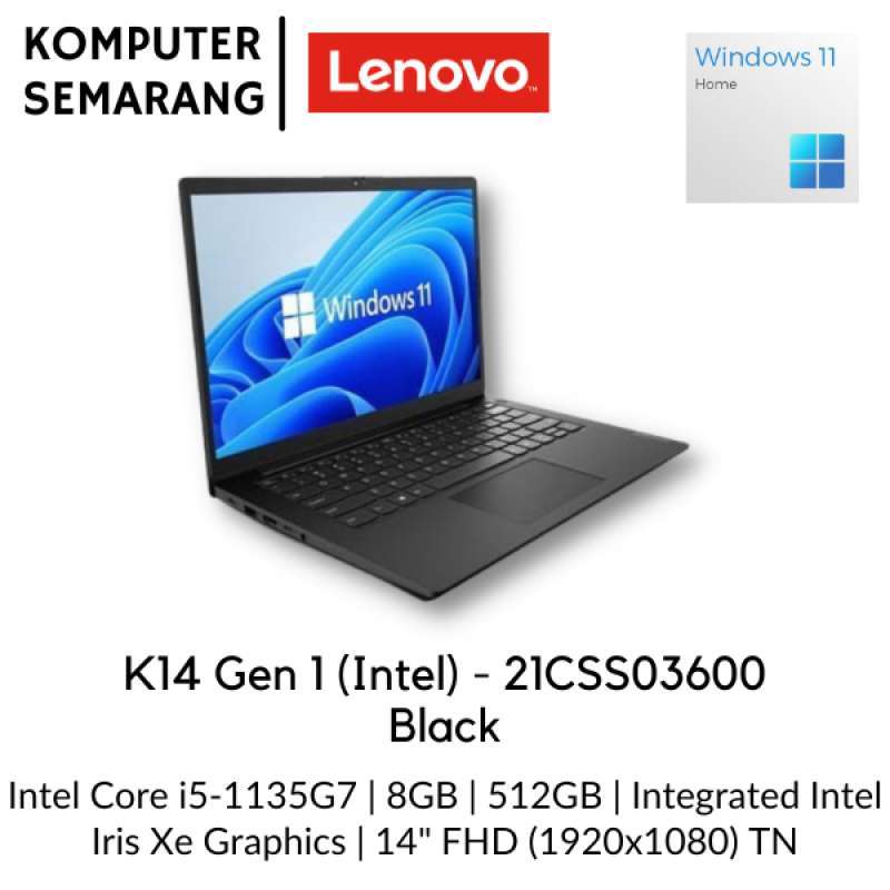 Jual Lenovo K14 Gen 1 (intel) - 3600 Black [i5-1135g7/8gb/512gb/integrated Intel Iris Xe ...