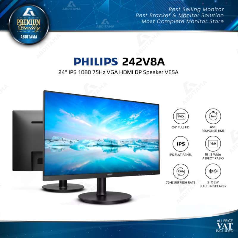 Jual Monitor Led Philips 242v8a 24 Ips 1080 75hz Vga Hdmi Dp Speaker ...