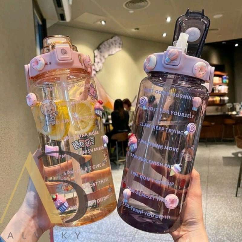 Promo Botol Minum 2 Liter / Botol Bening Motivasi 2 L / Botol Minum ...