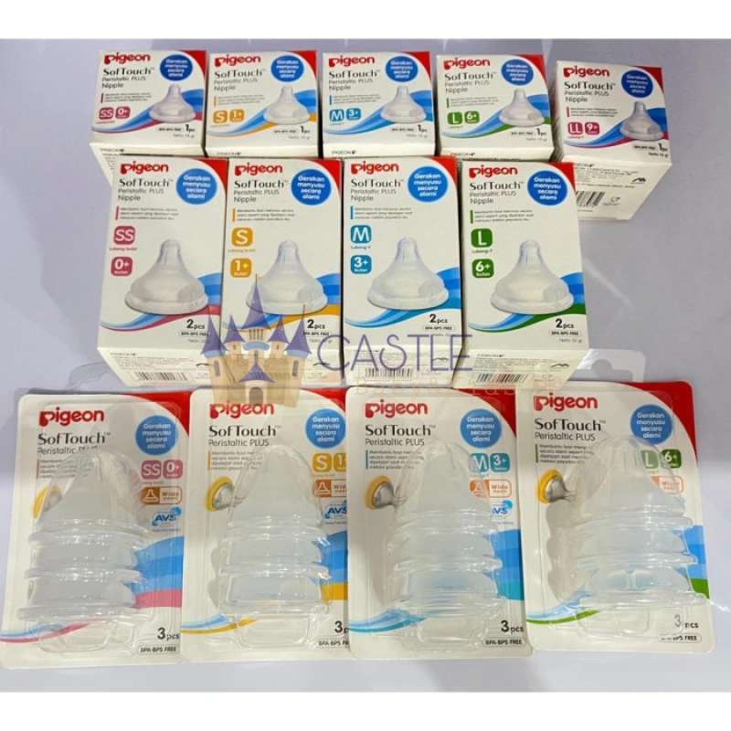 Promo Pigeon SofTouch Peristaltic Plus Nipple Dot Wide Neck SS S M L LL Diskon 60% di Seller ...