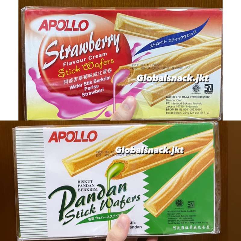Jual APOLLO CHOCOLATE BISKUIT PANDAN STICK WAFERS / STRAWBERRY di ...