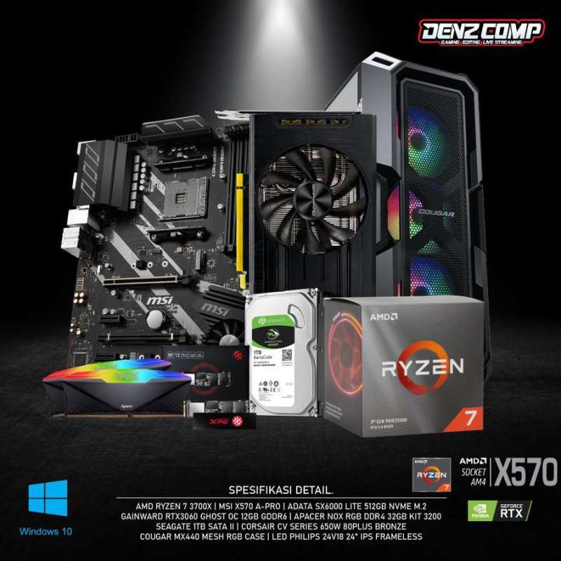 Jual PC GAMING-AMD RYZEN 7 3700X (RTX3060 12GB)RAM 32GB 512GB NVME LED ...