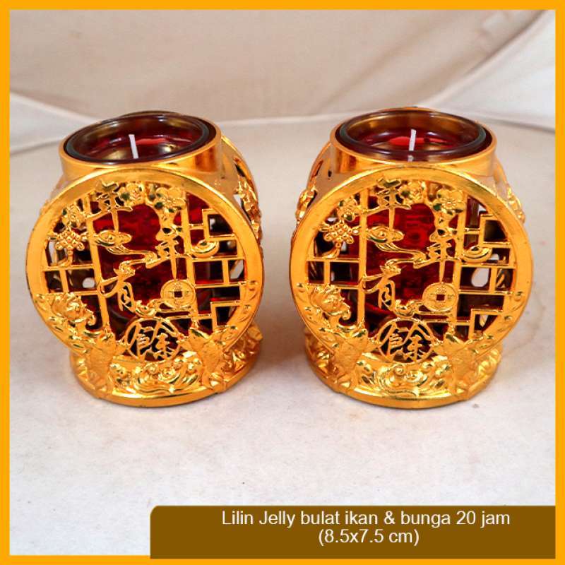 Jual Lilin Jelly Gelas Merah Puja Sembahyang 20 Jam Ikan & Bunga Bulat ...