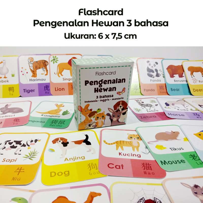 Jual Flashcard Pengenalan Nama Hewan 3 Bahasa / Kartu Pintar Anak ...