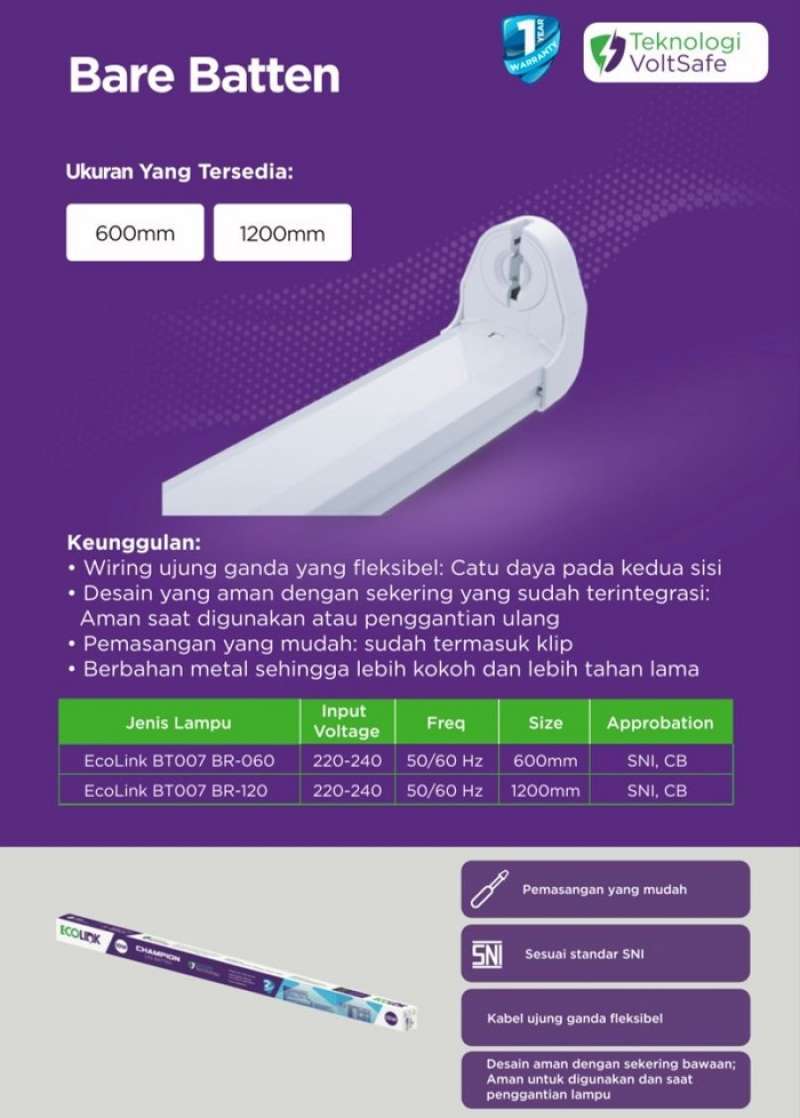 Jual Kap Rumah Lampu Led Tube Ecolink - Bare Batten Ukuran 120 Cm ...