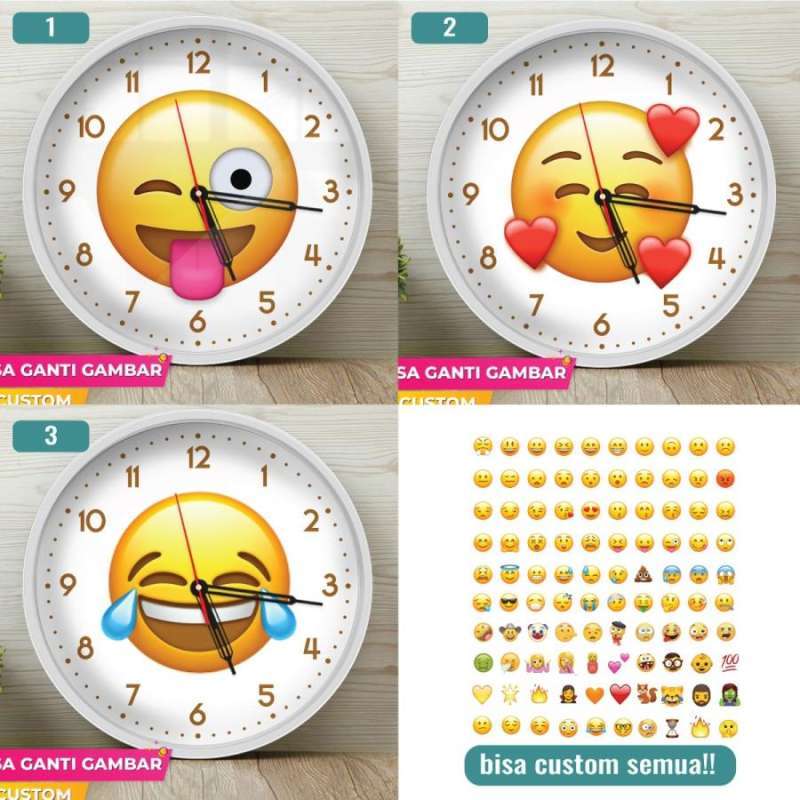 Jual Jam Dinding Emoji Bisa Custom Mesin Sweep Ada Kaca Di Seller ...