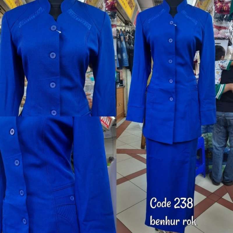 Jual Set Blazer Baju Seragam Guru Pegawai Wanita Benhur Biru Elektrik ...